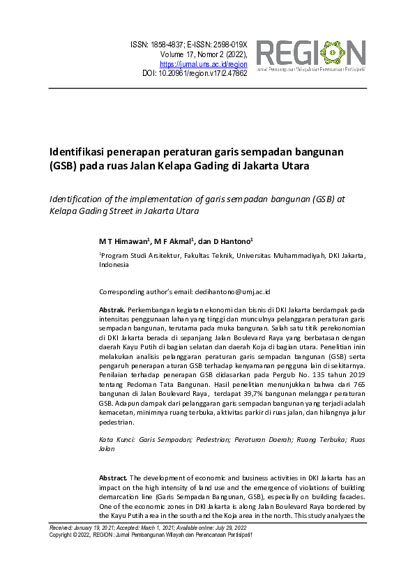 (PDF) Identifikasi penerapan peraturan garis sempadan bangunan (GSB) pada ruas Jalan Kelapa ...