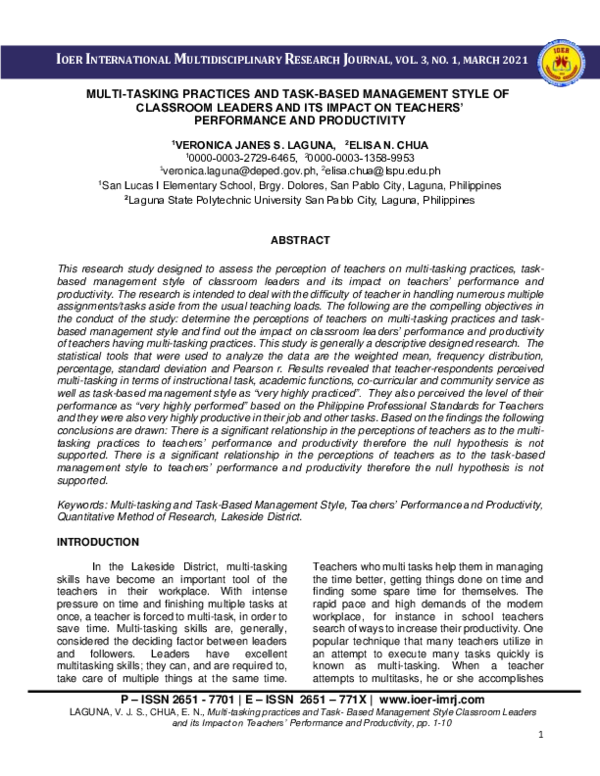 (PDF) Multi-Tasking Practices and Task-Based Management Style of ...