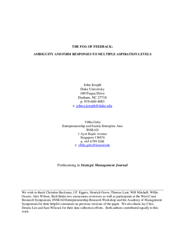 (PDF) The fog of feedback: Ambiguity and firm responses to multiple ...