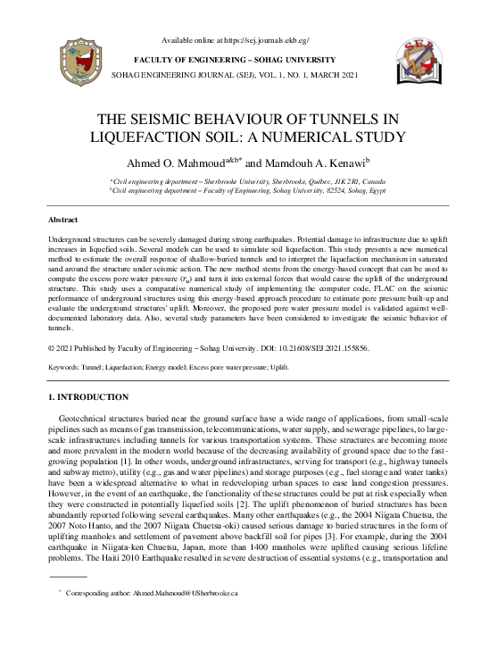(PDF) The Seismic Behaviour of Tunnels in Liquefaction Soil: A Numerical Study