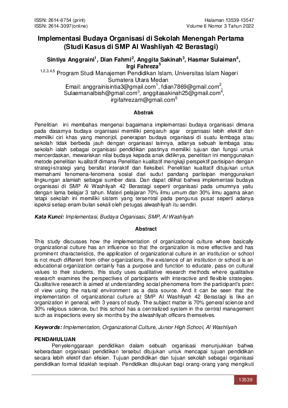 (PDF) Implementasi Budaya Organisasi di Sekolah Menengah Pertama (Studi Kasus di SMP Al ...