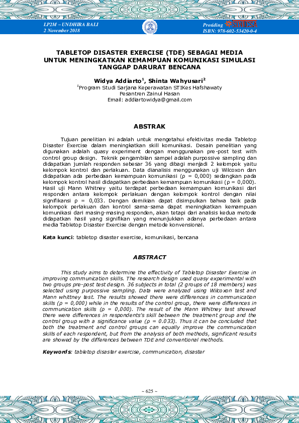 (PDF) Tabletop Disaster Exercise (Tde) Sebagai Media Untuk Meningkatkan ...