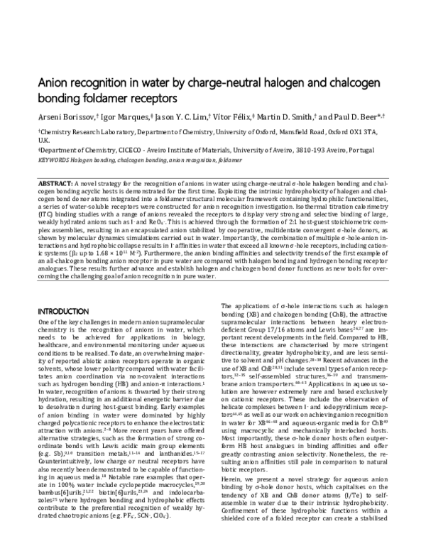 (PDF) Anion Recognition in Water by Charge-Neutral Halogen and ...