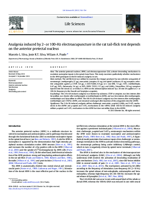 (PDF) Analgesia Induced by 2- or 100-Hz Electroacupuncture in the Rat ...