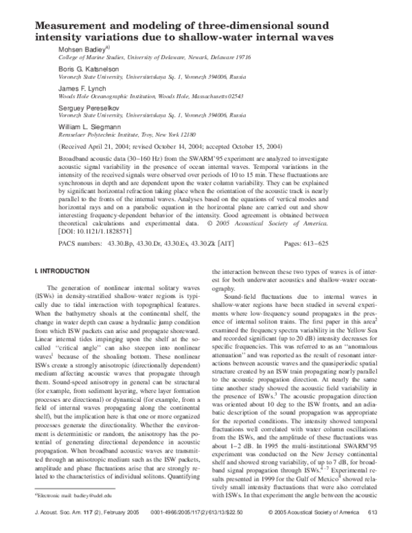 (PDF) Measurement and modeling of three-dimensional sound intensity variations due to shallow ...