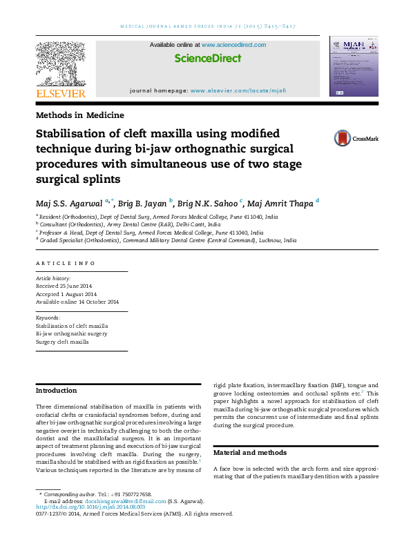 (PDF) Stabilisation of cleft maxilla using modified technique during bi ...