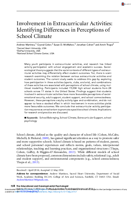 (PDF) Involvement in Extracurricular Activities: Identifying ...