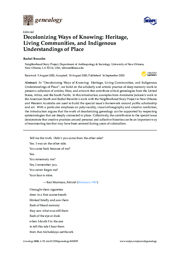 (PDF) Decolonizing Ways of Knowing: Heritage, Living Communities, and ...