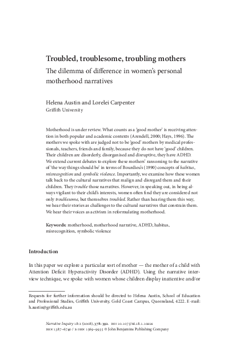(PDF) Troubled, troublesome, troubling mothers: The dilemma of ...