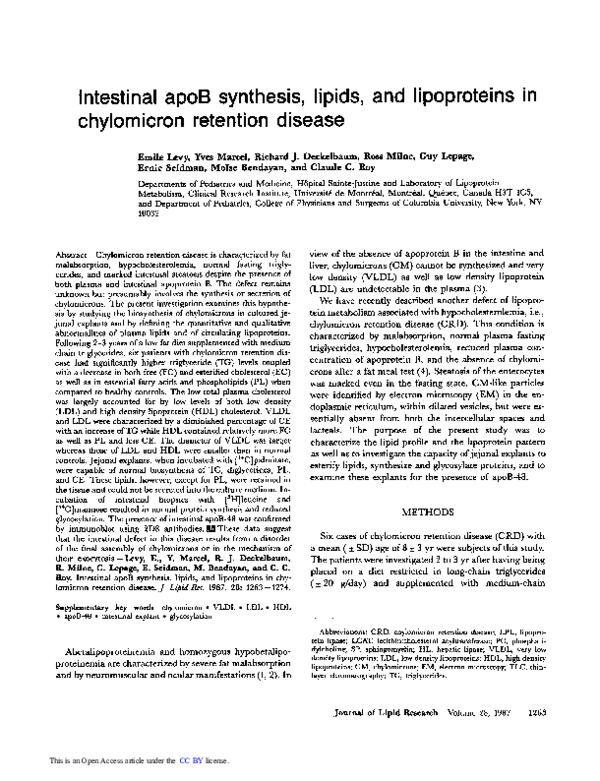 (PDF) Intestinal apoB synthesis, lipids, and lipoproteins in ...