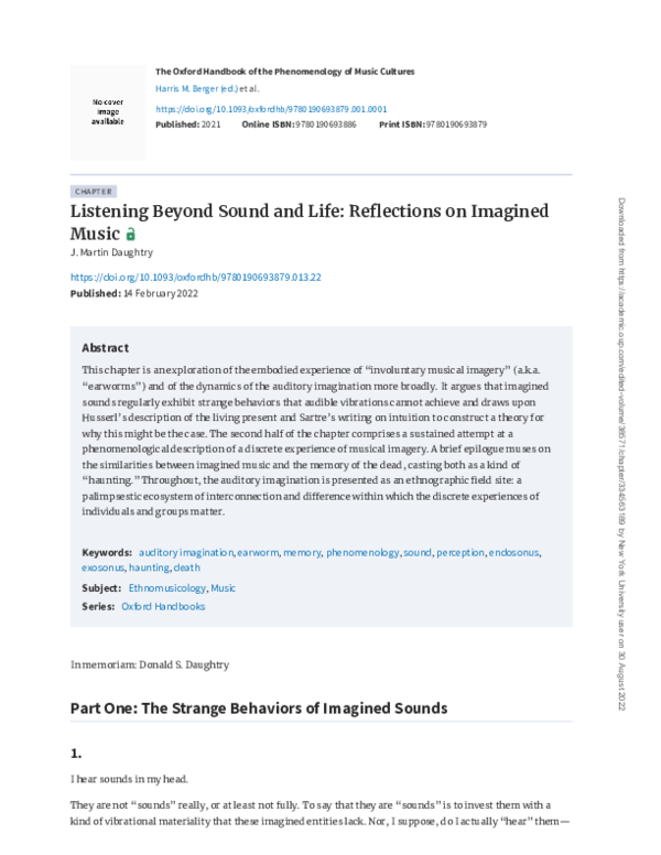 (PDF) Listening Beyond Sound and Life: Reflections on Imagined Music