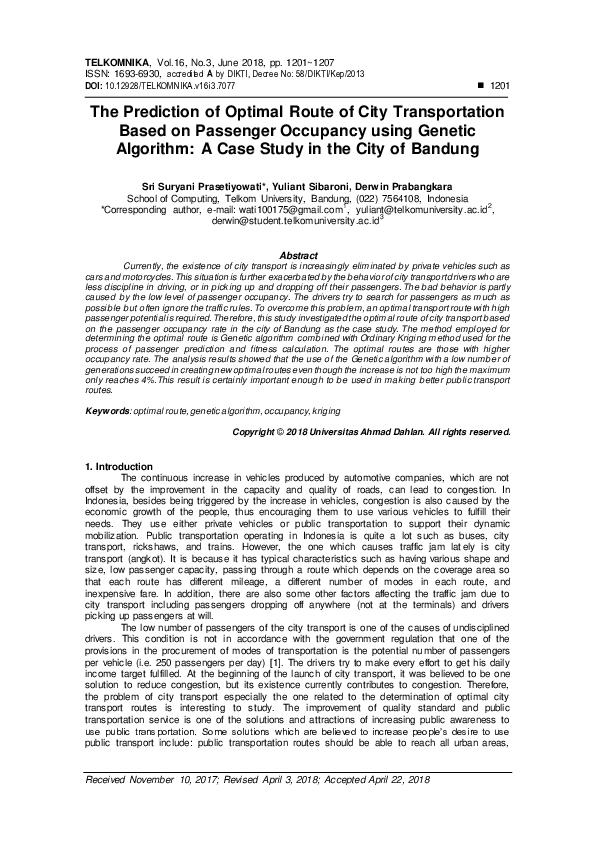 (PDF) The Prediction of Optimal Route of City Transportation Based on Passenger Occupancy using ...