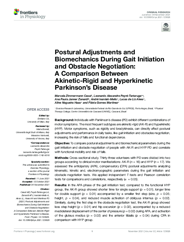 (PDF) Postural Adjustments and Biomechanics During Gait Initiation and ...
