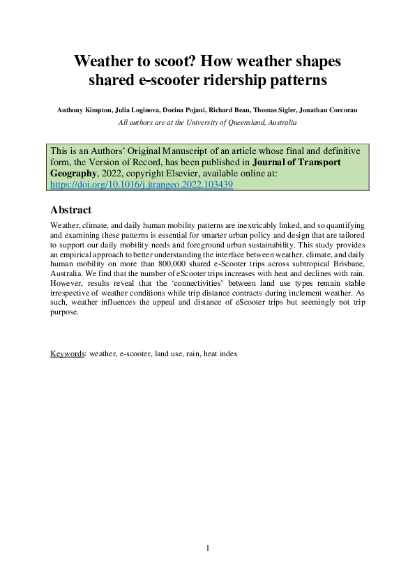 (PDF) Weather to scoot? How weather shapes shared e-scooter ridership ...