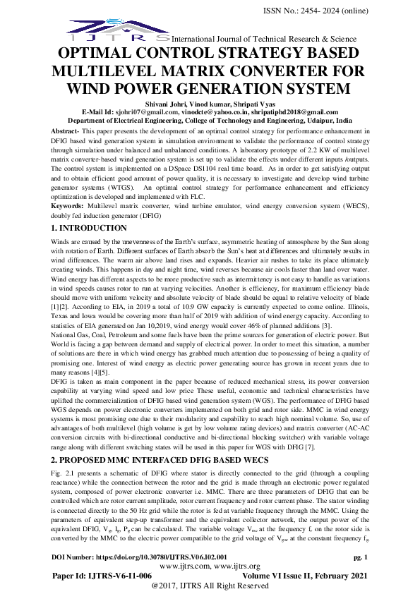 (PDF) Optimal Control Strategy Based Multilevel Matrix Converter for Wind Power Generation System