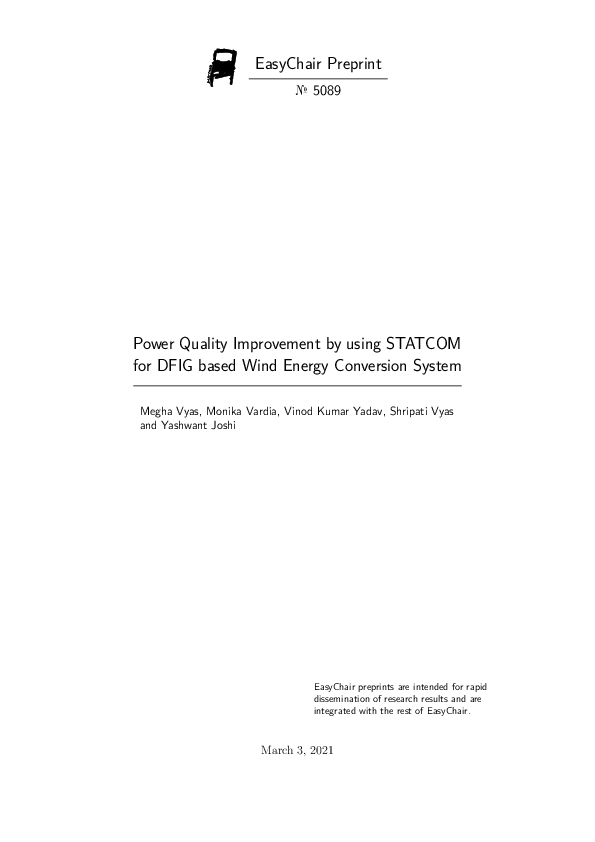 (PDF) Power Quality Improvement by Using STATCOM for DFIG-Based Wind Energy Conversion System