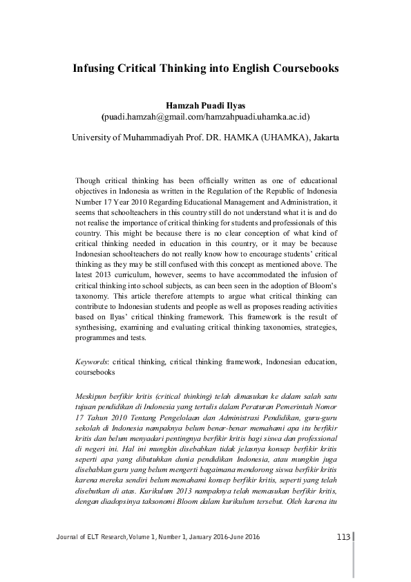 (PDF) Infusing Critical Thinking into English Coursebooks