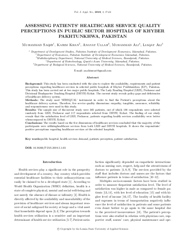 (PDF) Assessing Patients' Healthcare Service Quality Perceptions in Public Sector Hospitals of ...