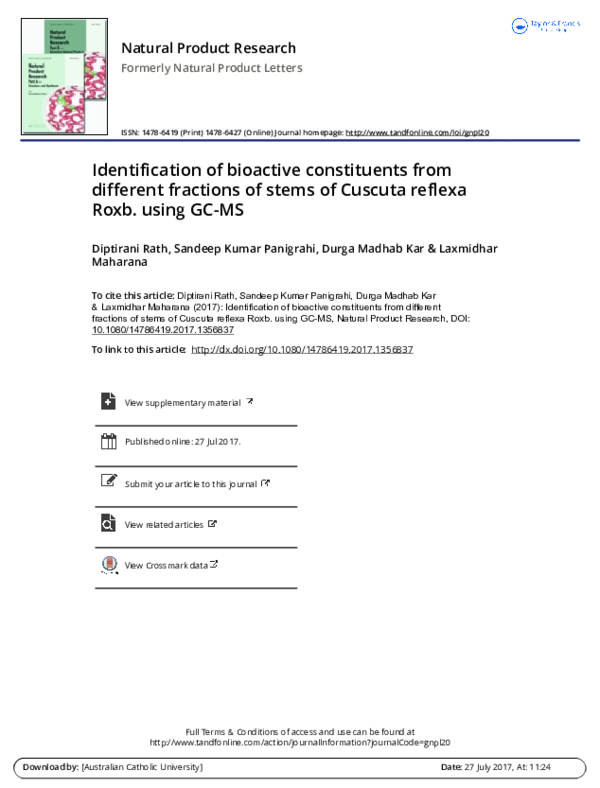 (PDF) Identification of bioactive constituents from different fractions of stems of Cuscuta ...