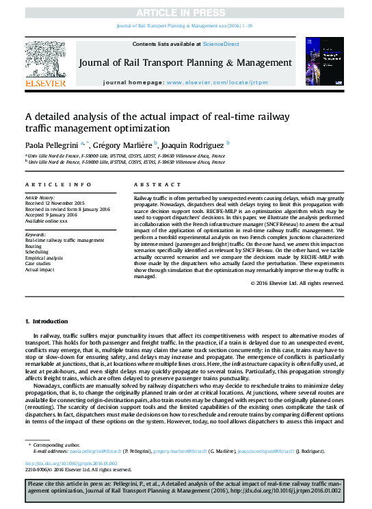 (PDF) A detailed analysis of the actual impact of real-time railway traffic management optimization