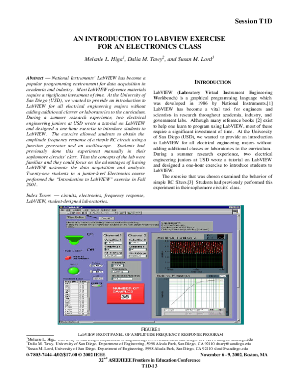 (PDF) An introduction to LabVIEW exercise for an electronics class