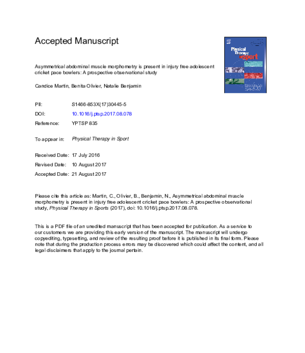 (PDF) Asymmetrical abdominal muscle morphometry is present in injury ...