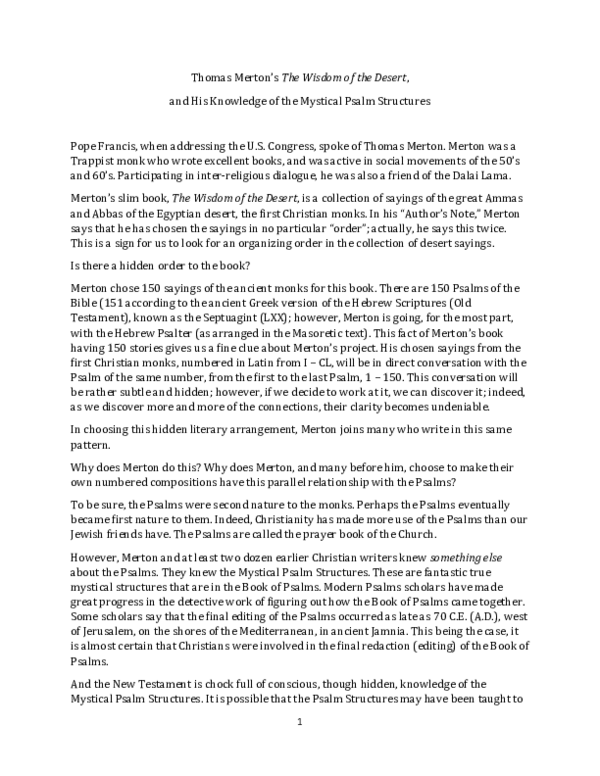 (DOC) Merton's Most Mystical Book: The Wisdom of the Desert, and Direct ...