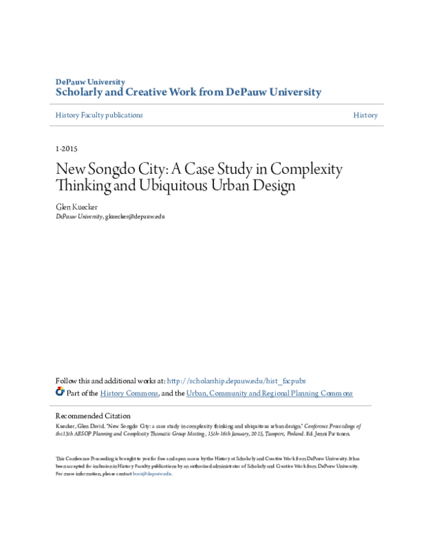(PDF) New Songdo City: A Case Study in Complexity Thinking and ...
