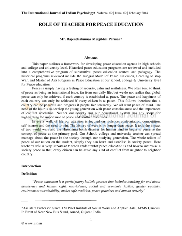 (PDF) Role Of Teacher For Peace Education