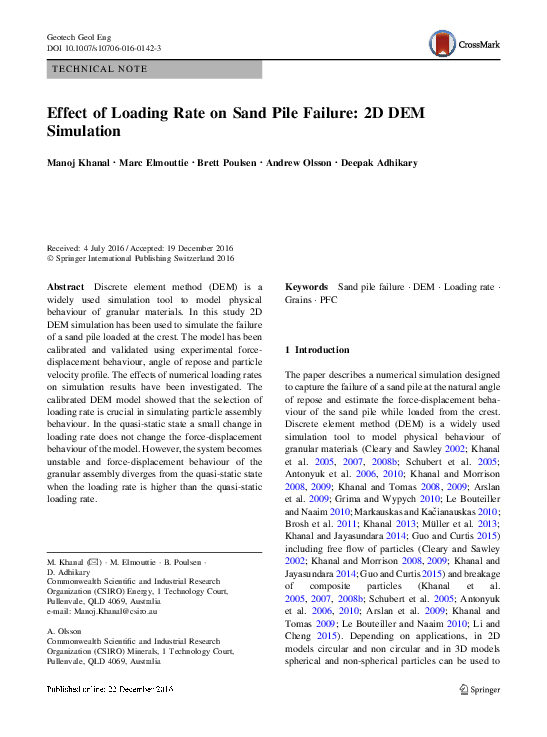 (PDF) Effect of Loading Rate on Sand Pile Failure: 2D DEM Simulation