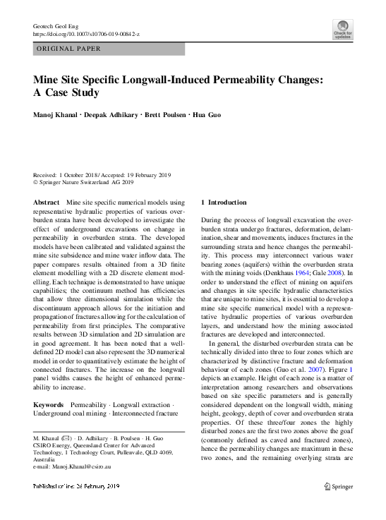 (PDF) Mine Site Specific Longwall-Induced Permeability Changes: A Case Study