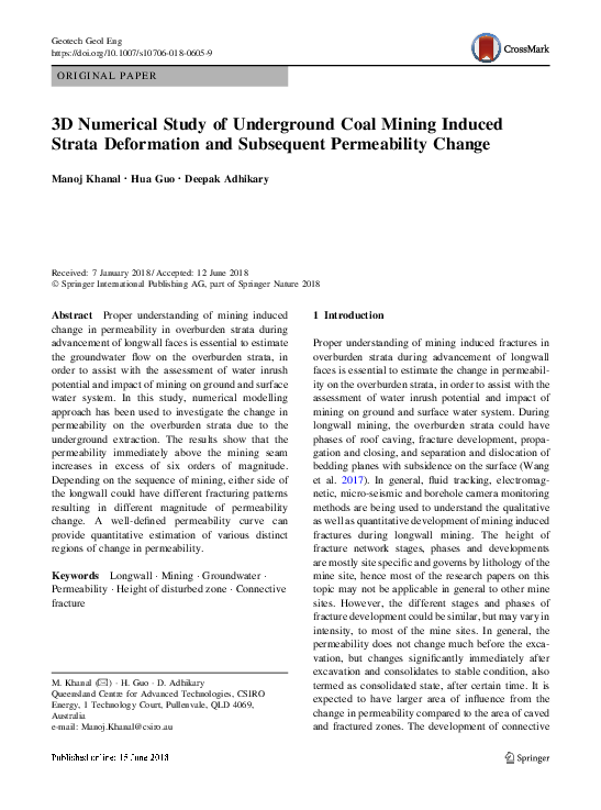 (PDF) 3D Numerical Study of Underground Coal Mining Induced Strata ...