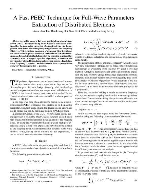 (PDF) A fast PEEC technique for full-wave parameters extraction of ...