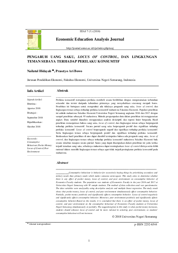 (PDF) Pengaruh Uang Saku, Locus of Control, Dan Lingkungan Teman Sebaya Terhadap Perilaku Konsumtif