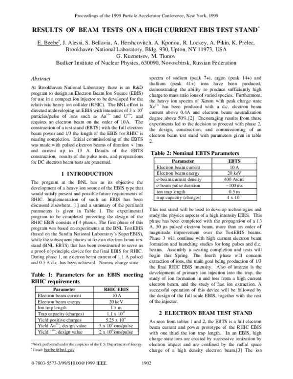 (PDF) Results of beam tests on a high current EBIS test stand