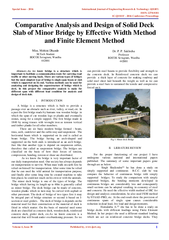 (PDF) Comparative Analysis and Design of Solid Deck Slab of Minor Bridge by Effective Width ...