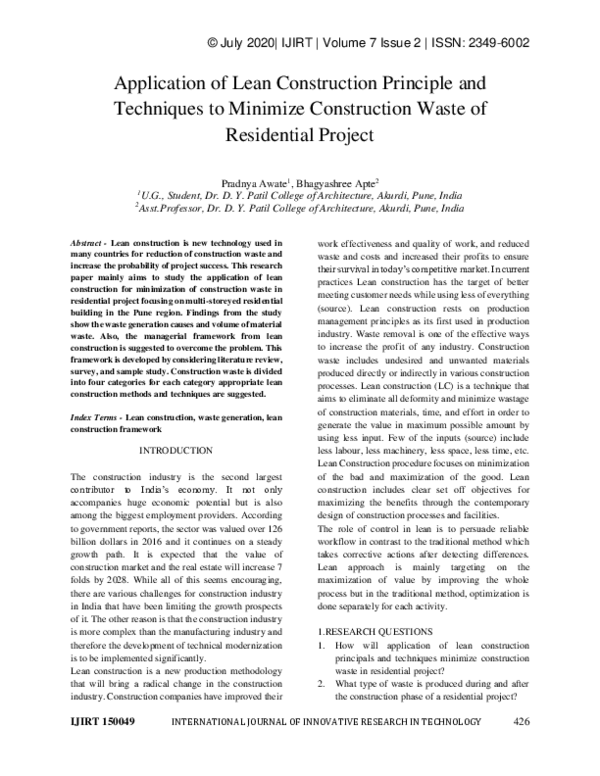 (PDF) Application of Lean Construction Principle and Techniques to ...