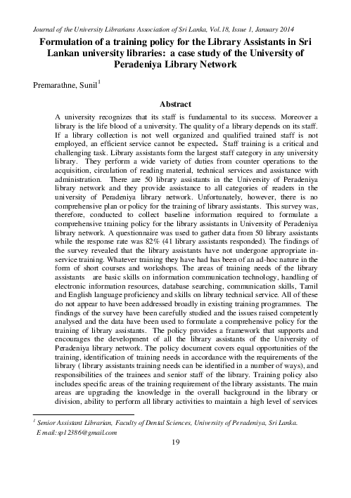(PDF) Formulation of a training policy for the Library Assistants in ...