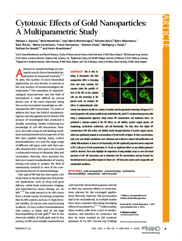 (PDF) Cytotoxic Effects of Gold Nanoparticles: A Multiparametric Study