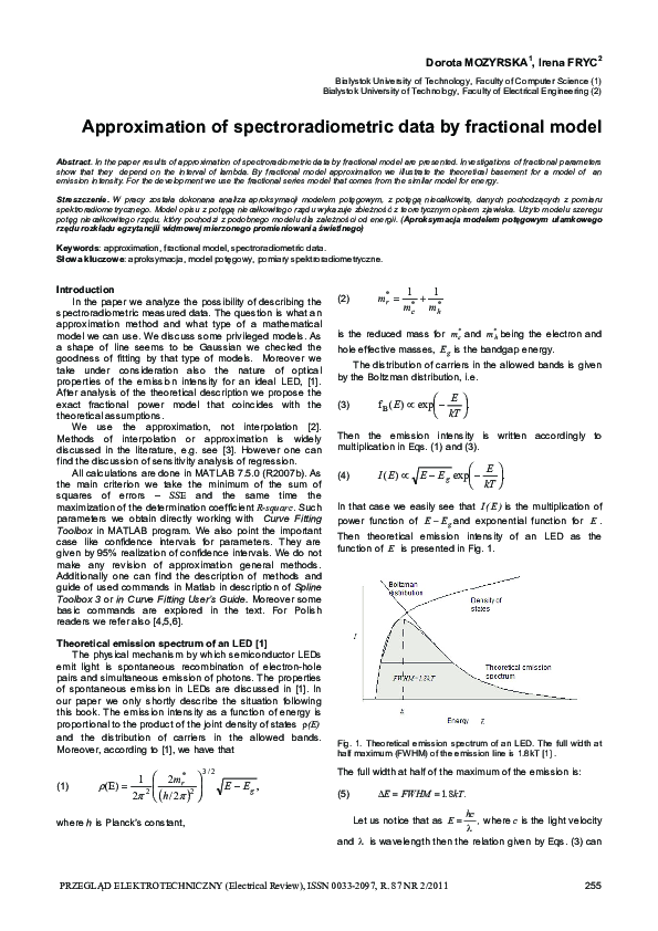 (PDF) Approximation of spectroradiometric data by fractional model
