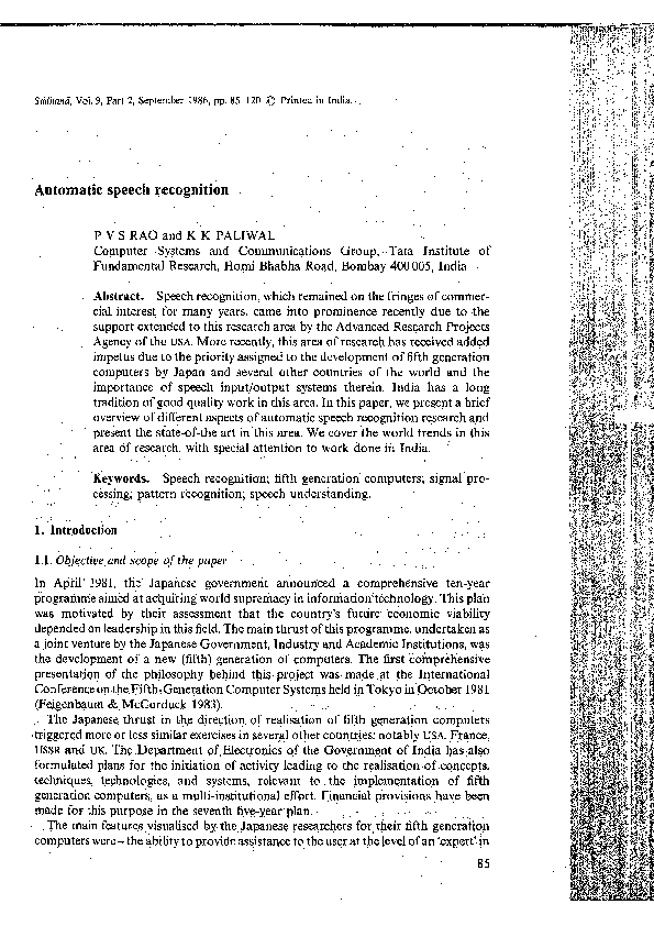 Pdf Automatic Speech Recognition Dr Pvs Rao