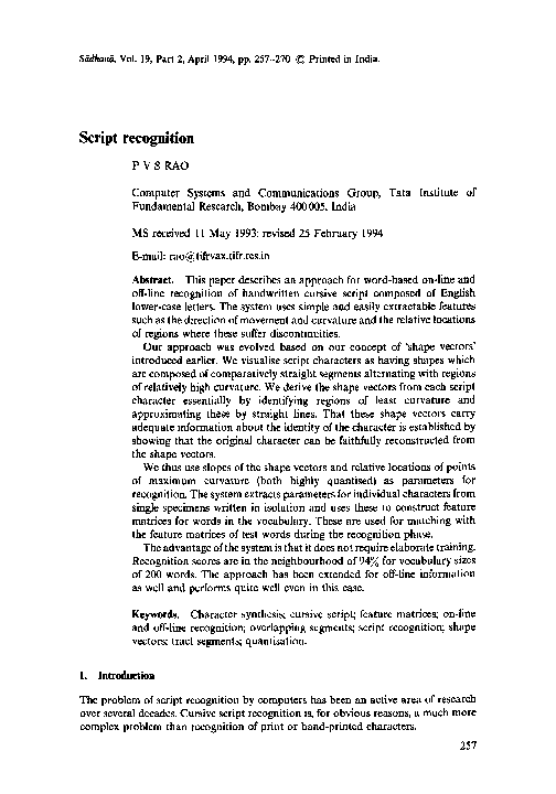 (PDF) Script recognition