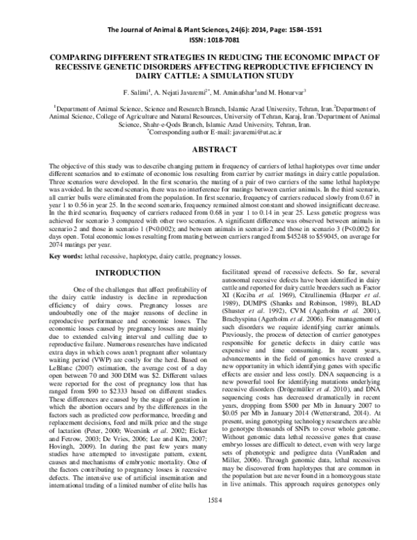 (PDF) Comparing Different Strategies in Reducing the Economic Impact of Recessive Genetic ...