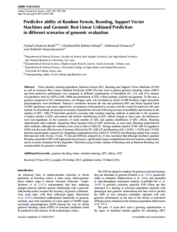 (PDF) Predictive ability of Random Forests, Boosting, Support Vector Machines and Genomic Best ...