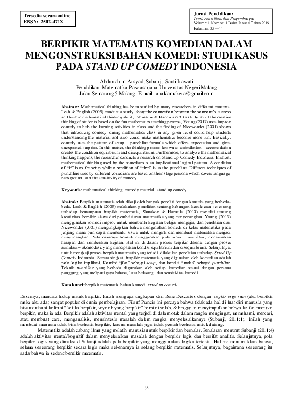 (PDF) Berpikir Matematis Komedian dalam Mengonstruksi Bahan Komedi ...