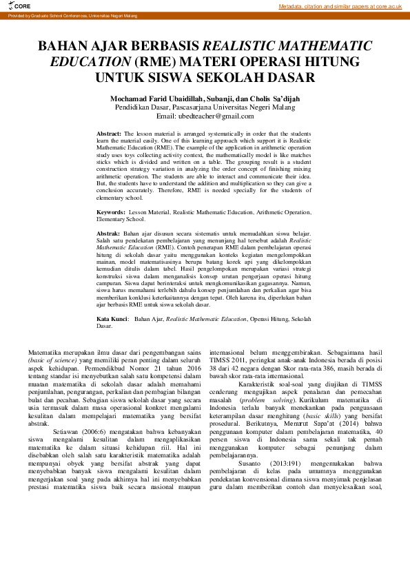 (PDF) Bahan Ajar Berbasis Realistic Mathematic Education (Rme) Materi Operasi Hitung Untuk Siswa ...
