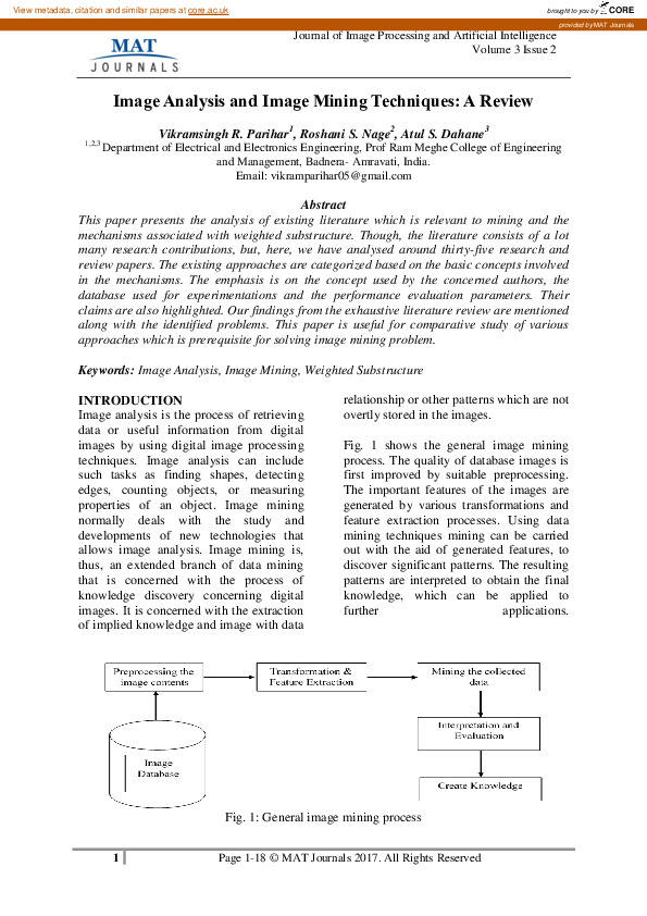 (PDF) Image Analysis and Image Mining Techniques: A Review