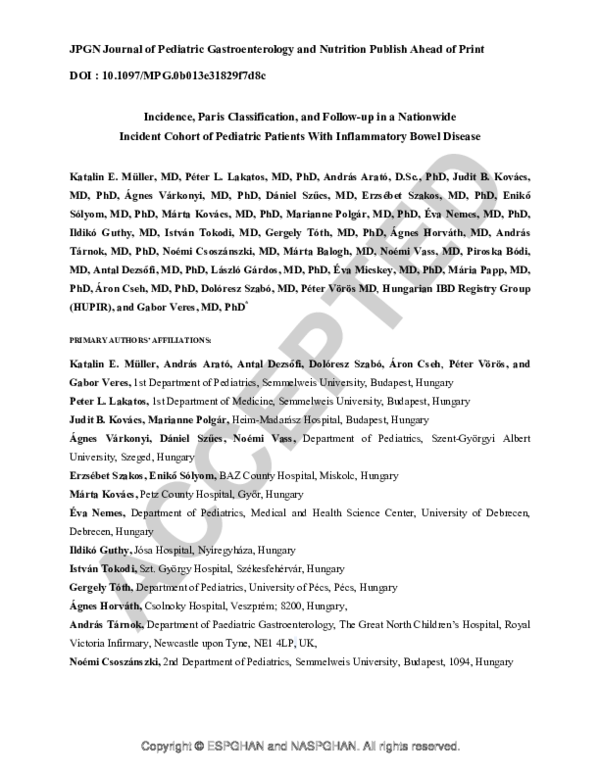 (PDF) Incidence, Paris Classification, and Follow-up in a Nationwide ...