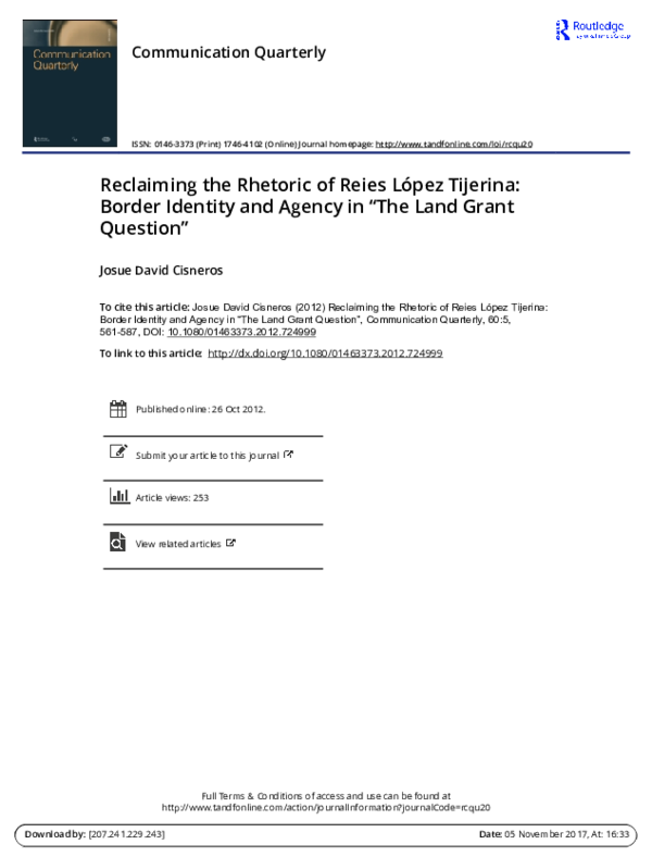 (PDF) Reclaiming the Rhetoric of Reies López Tijerina: Border Identity ...