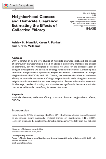 (PDF) Neighborhood Context and Homicide Clearance: Estimating the ...